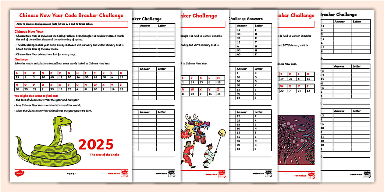 KS1 Chinese New Year Maths Code Breaker Activity Pack