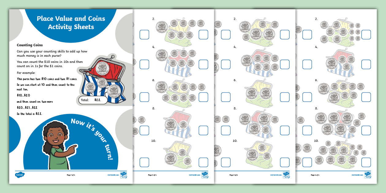Place value and coins Worksheet / Worksheets