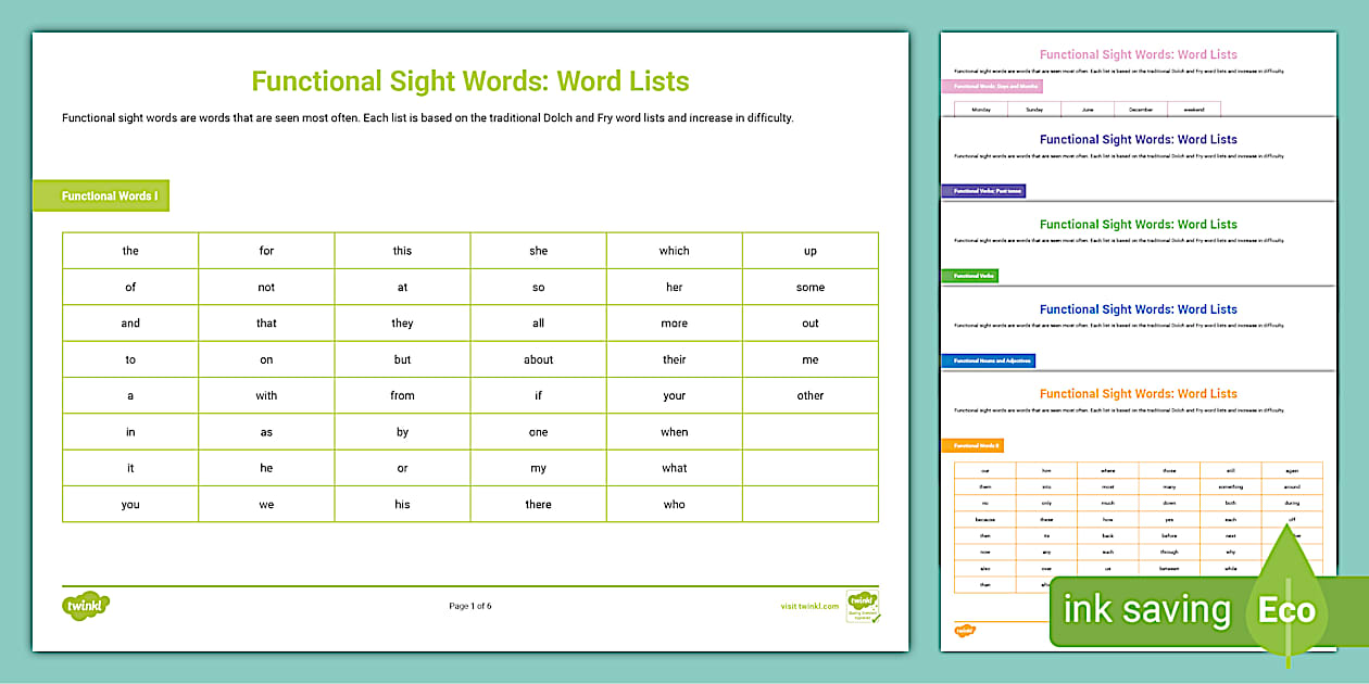 SEND: Functional Sight Words: Word Lists - Twinkl
