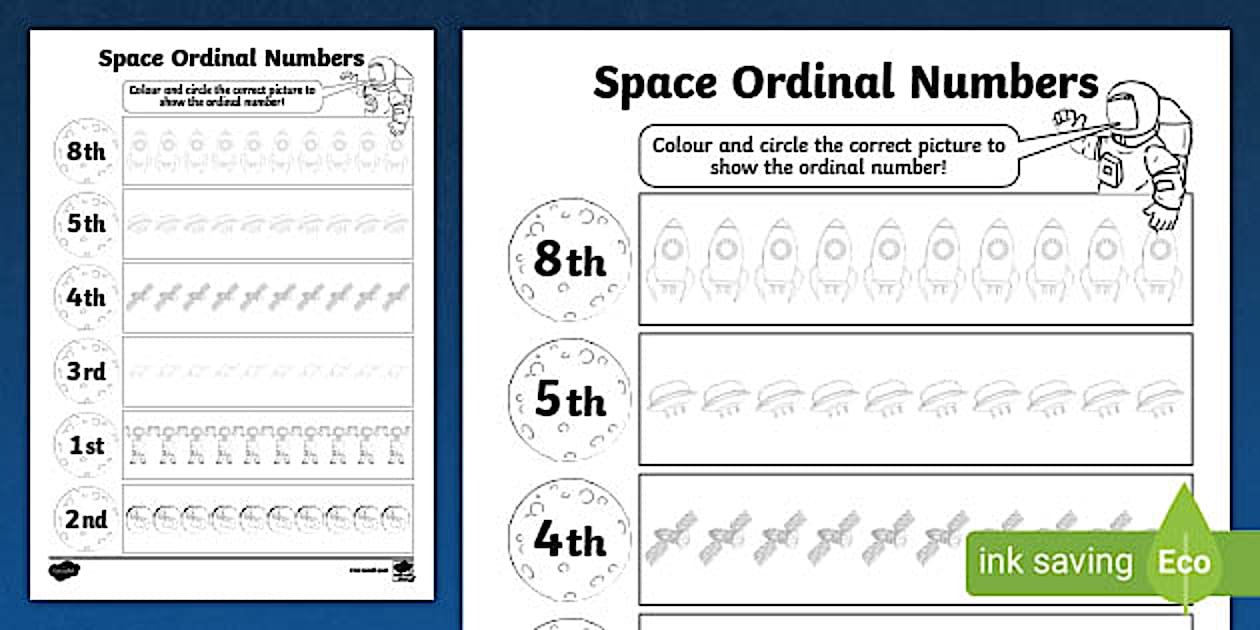 Editable Space Themed Ordinal Numbers Worksheet - Twinkl