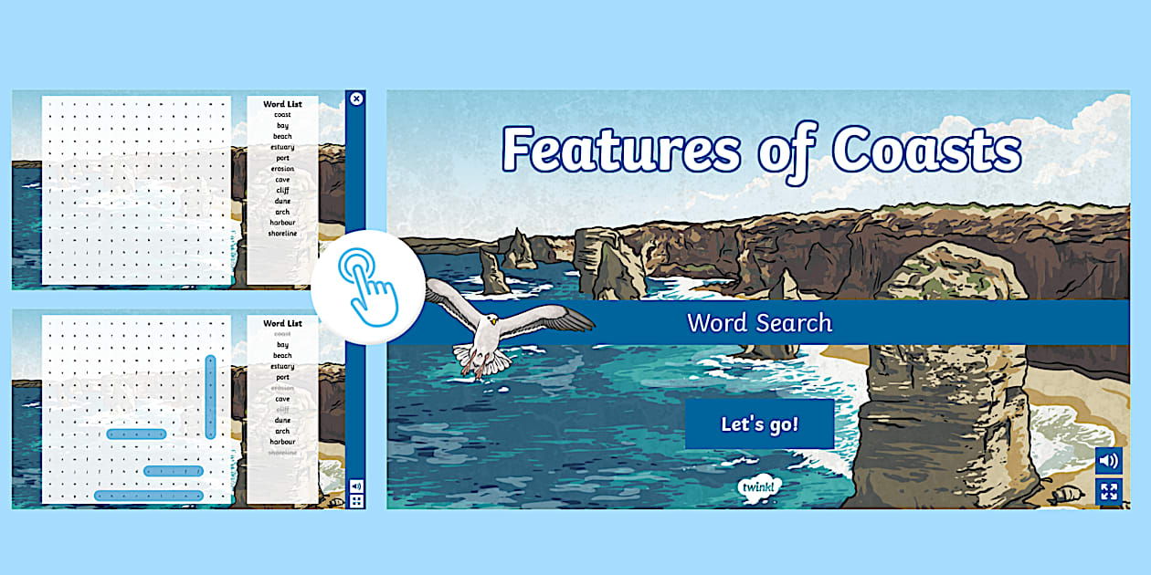 Features of Coasts Interactive Word Search (teacher made)