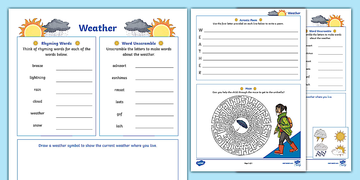 Weather Boredom Buster Worksheet - Twinkl - KS2 - Twinkl