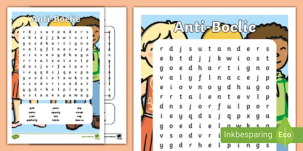 Anti-boelie Woordsoek (Hecho por educadores) - Twinkl