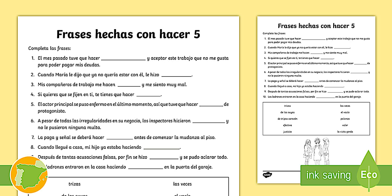 Ficha de actividad: Completa frases hechas con hacer 5