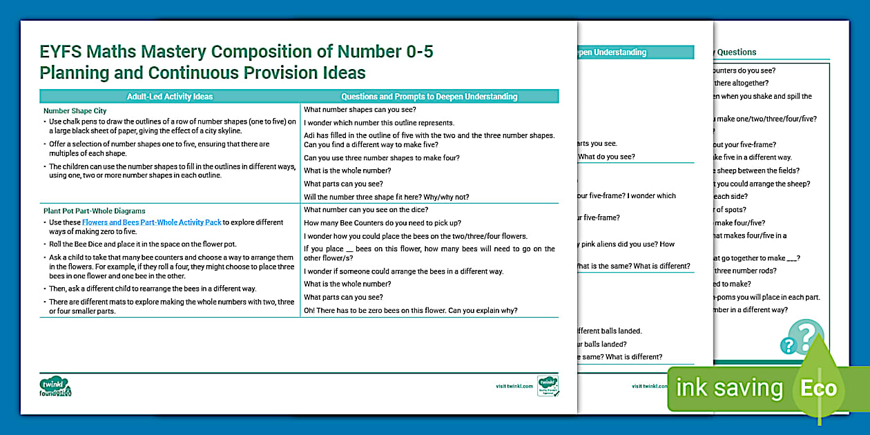 EYFS Maths Composition of 0-5 Planning & Provision Ideas