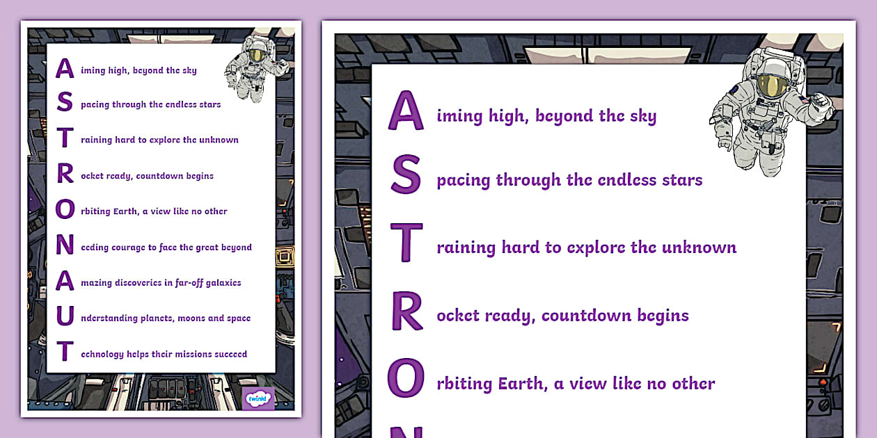 Astronaut Acrostic Poem Example (teacher made) - Twinkl