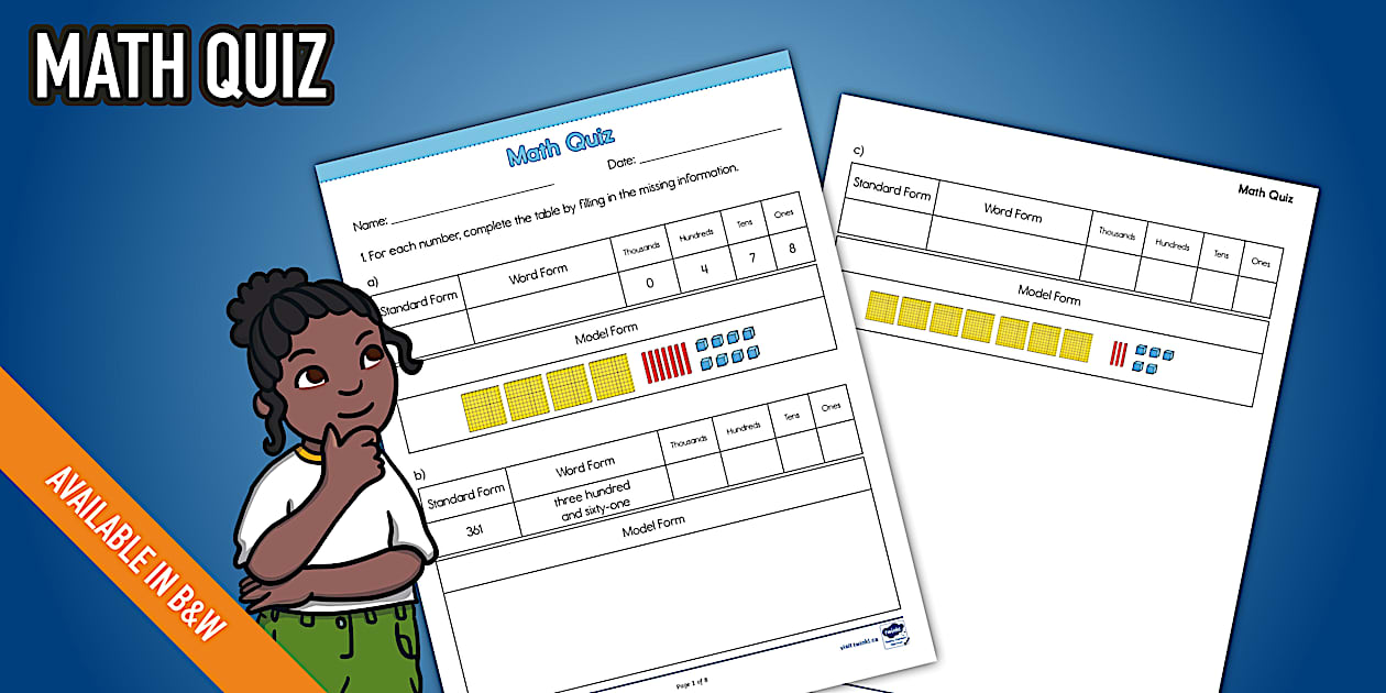 Represent, Compose and Decompose Whole Numbers to 1000 Assessment