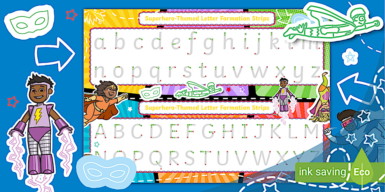 Superhero-Themed Letter Formation Strips (teacher made)