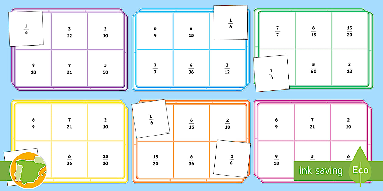 Bingo: Fracciones equivalentes