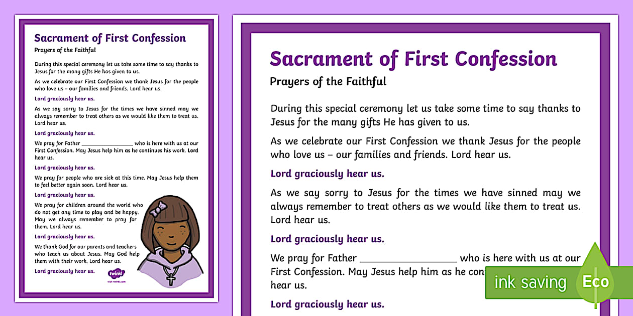 Sacrament of First Confession Prayers of the Faithful Print-Out
