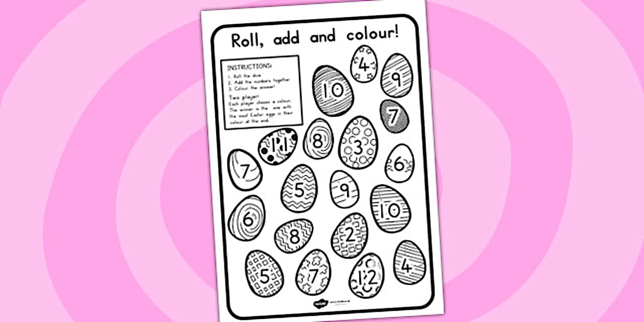 Easter Egg Colour and Roll Worksheet (teacher made) - Twinkl