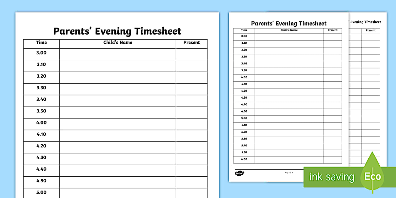 Parents' Evening Editable Timetable (teacher made) - Twinkl