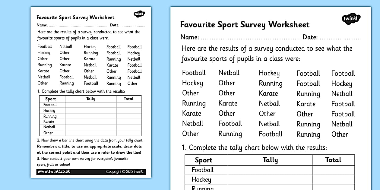 Favourite Sport Data Collection Grade 5 Worksheet - Twinkl
