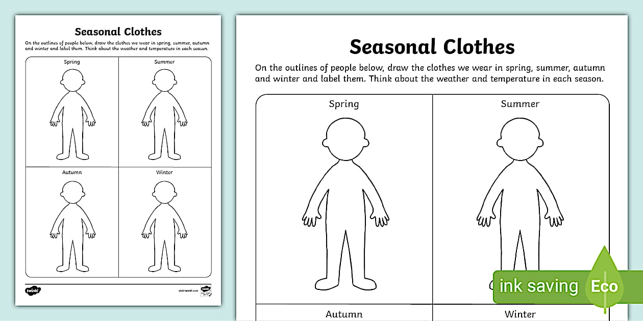 Draw the Clothes for Each Season Activity Sheet - Twinkl