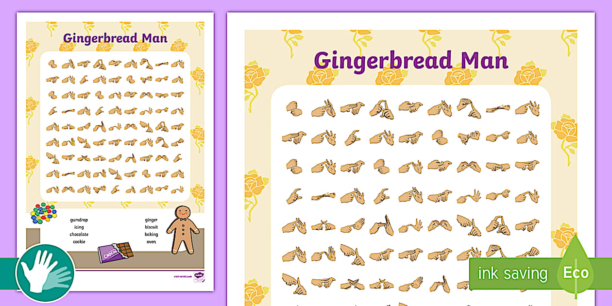 Gingerbread Man Fingerspelling Word Search (teacher made)