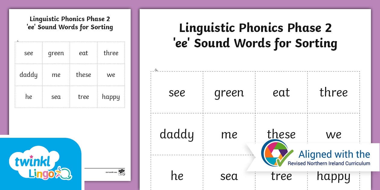 Northern Ireland Linguistic Phonics Phase 2 'ee' Sound Words for ...