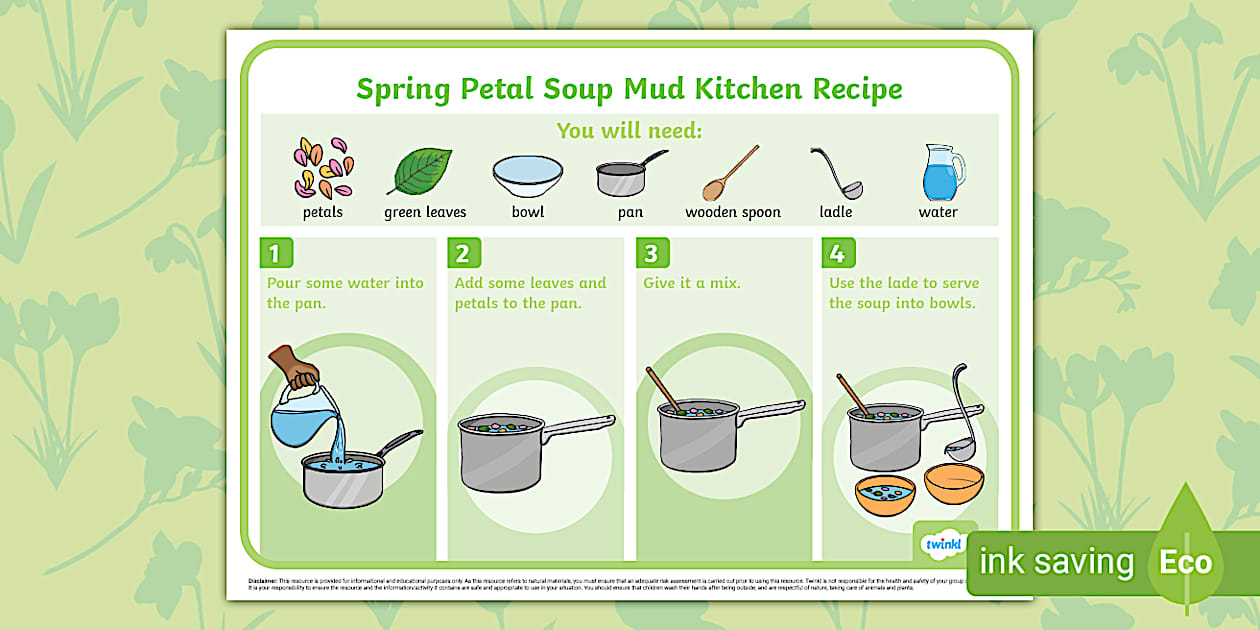 Spring Petal Soup Mud Kitchen Prompt Card Recipe | Twinkl