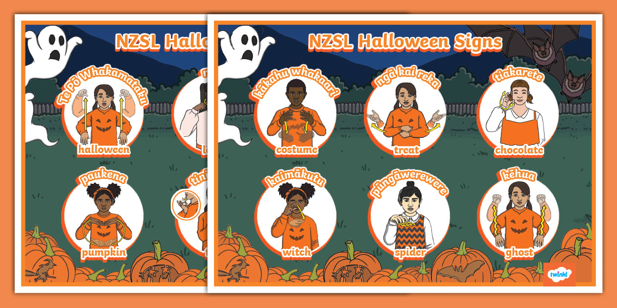 NZSL Halloween Word Mat (teacher made) - Twinkl