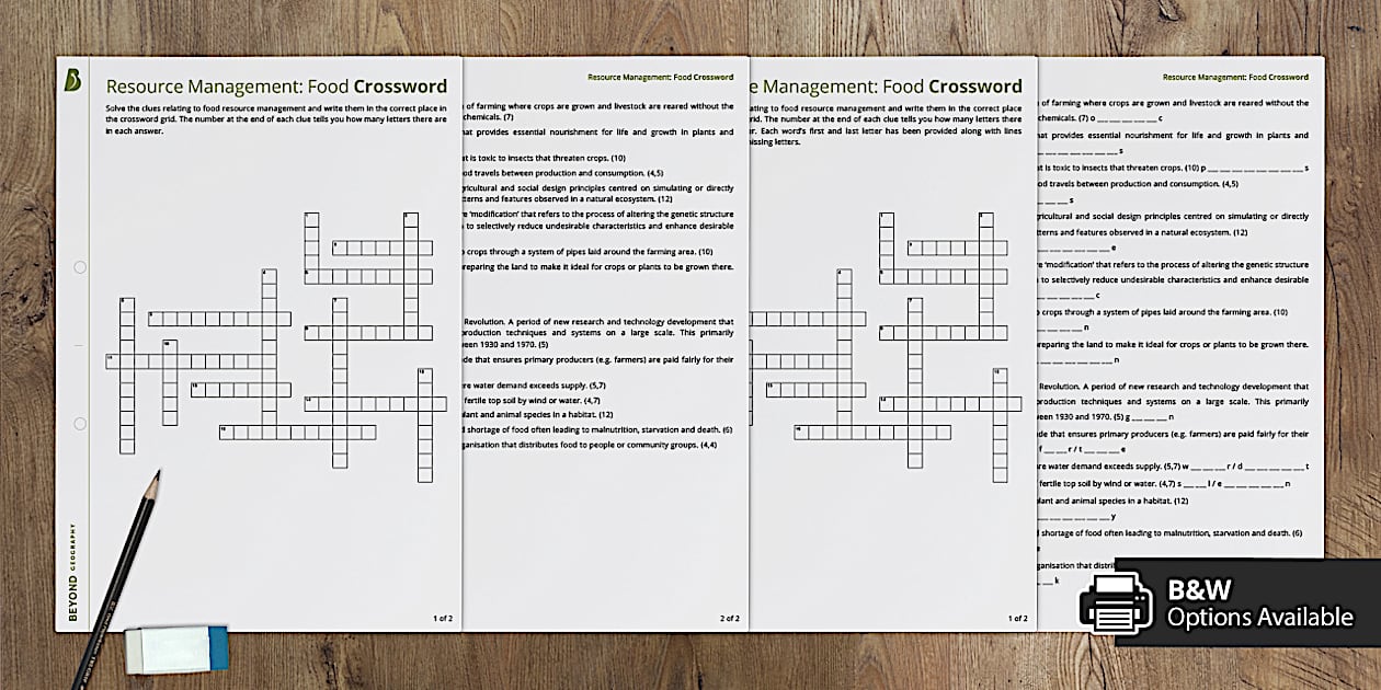 Resource Management: Food Crossword