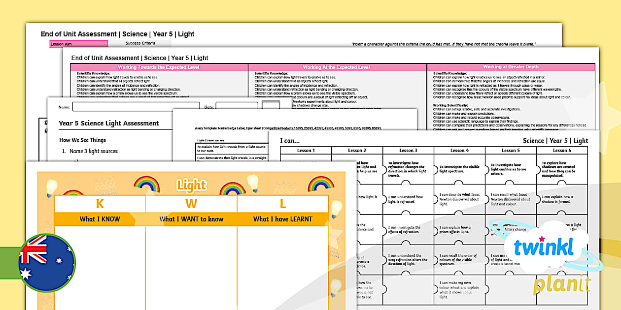 Year 5 Science Light Assessment Pack (teacher made) - Twinkl