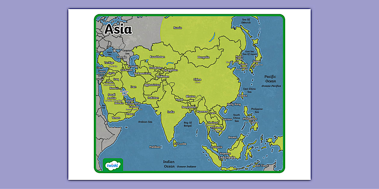 Geography Continents of the World Asia Display Poster English/Italian