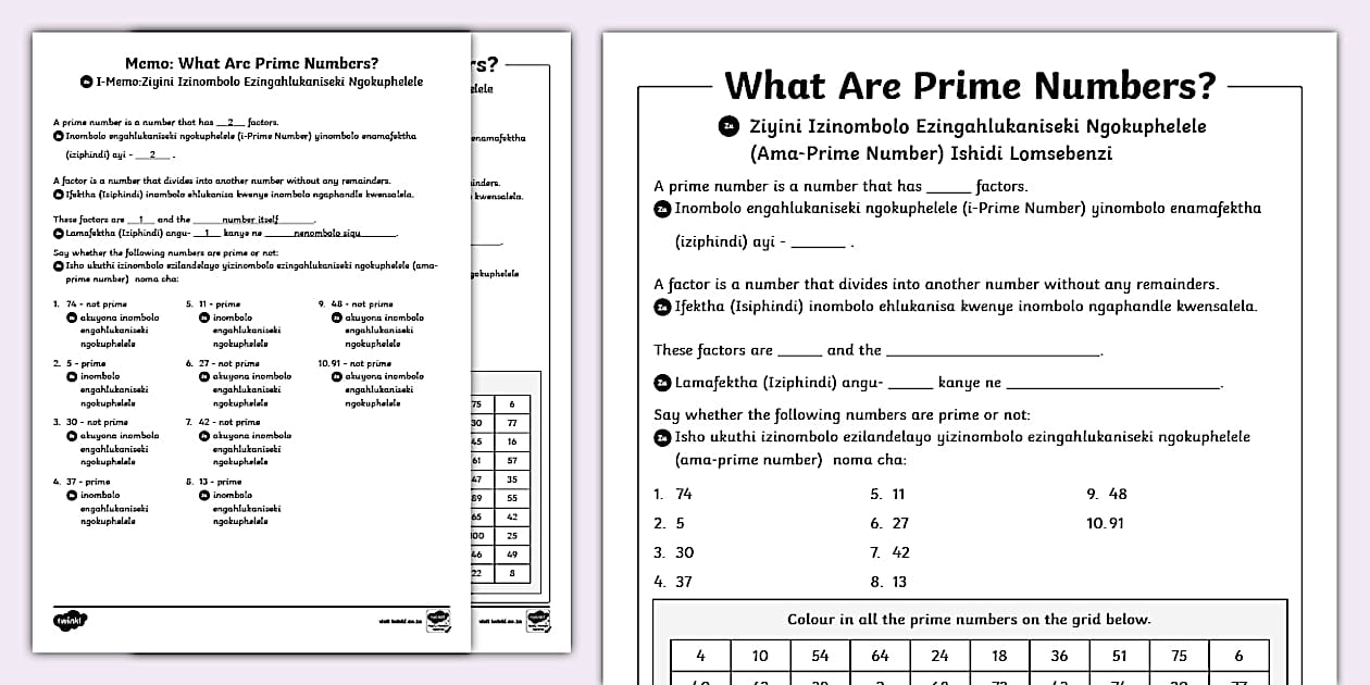 Ziyini Izinombolo Ezingahlukaniseki Ngokuphelele (Ama-Prime Number) Ishidi