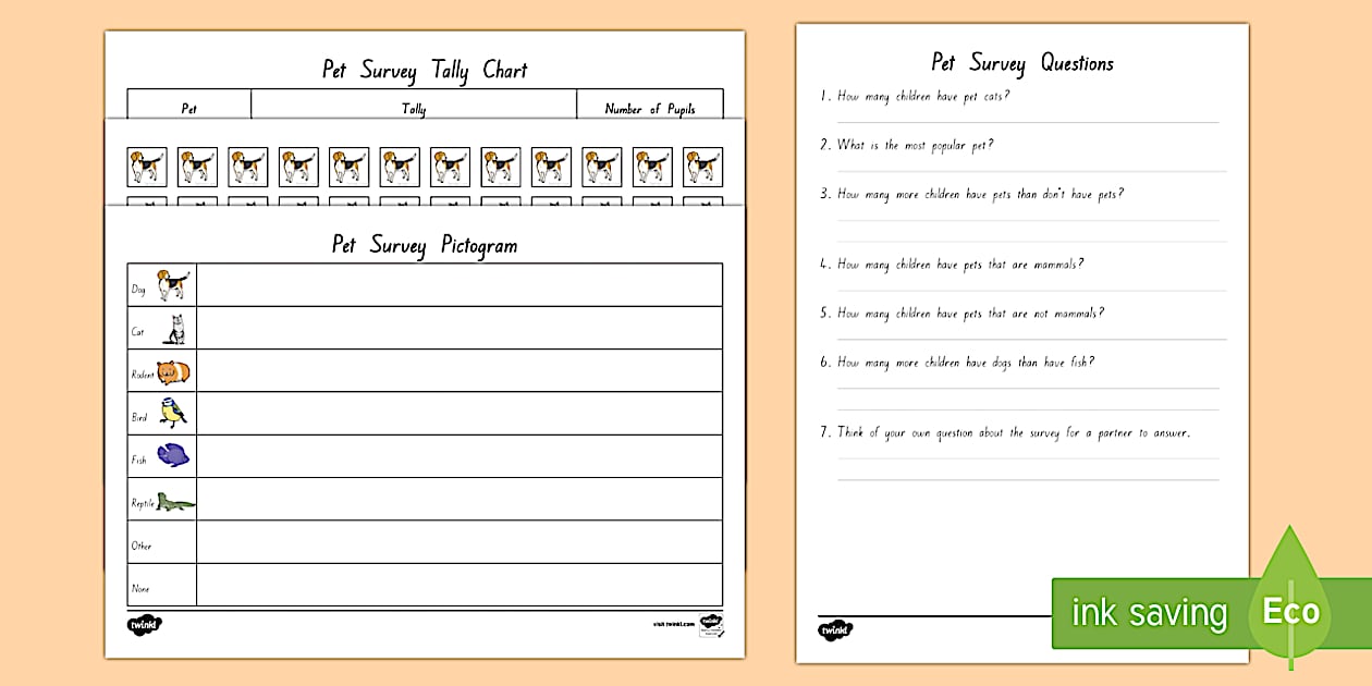 Pets Survey Tally and Pictogram Worksheet / Worksheets