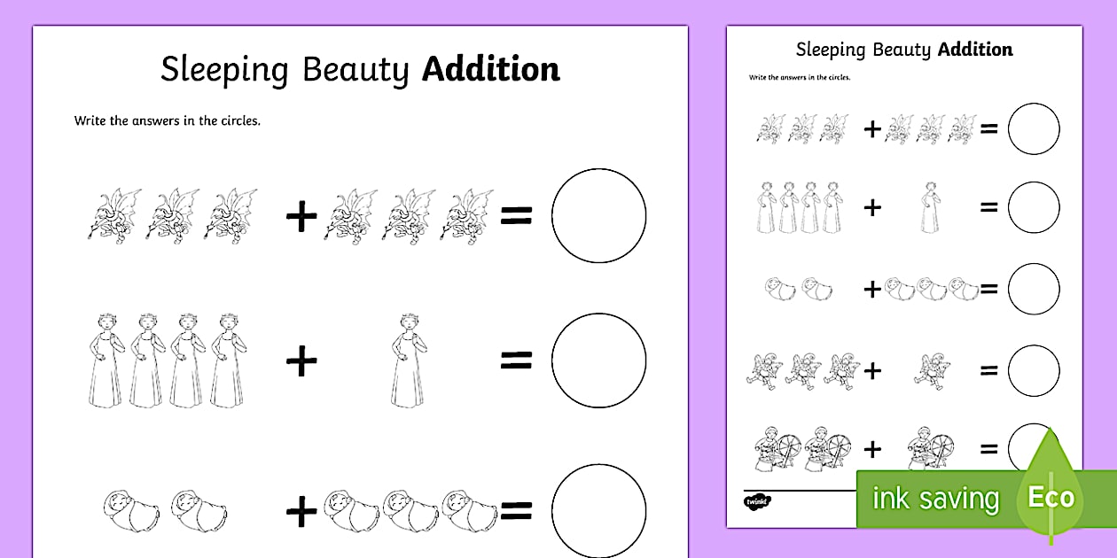 Sleeping Beauty Up to 10 Addition Sheets - Twinkl