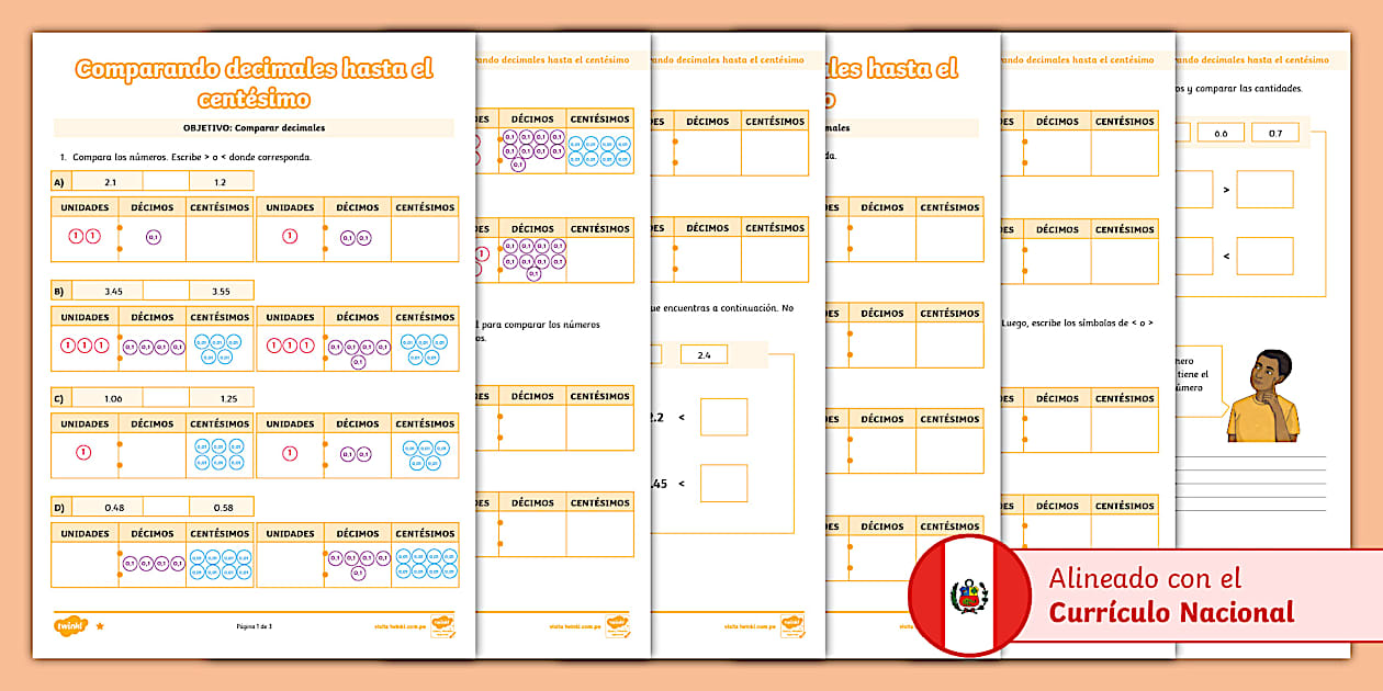 Ficha de actividad: Comparando decimales hasta el centésimo