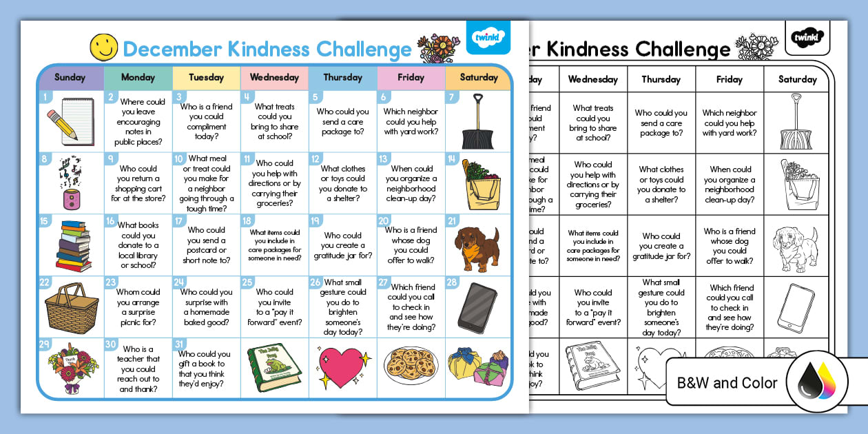 December 2024 Kindness Challenge Calendar - Twinkl