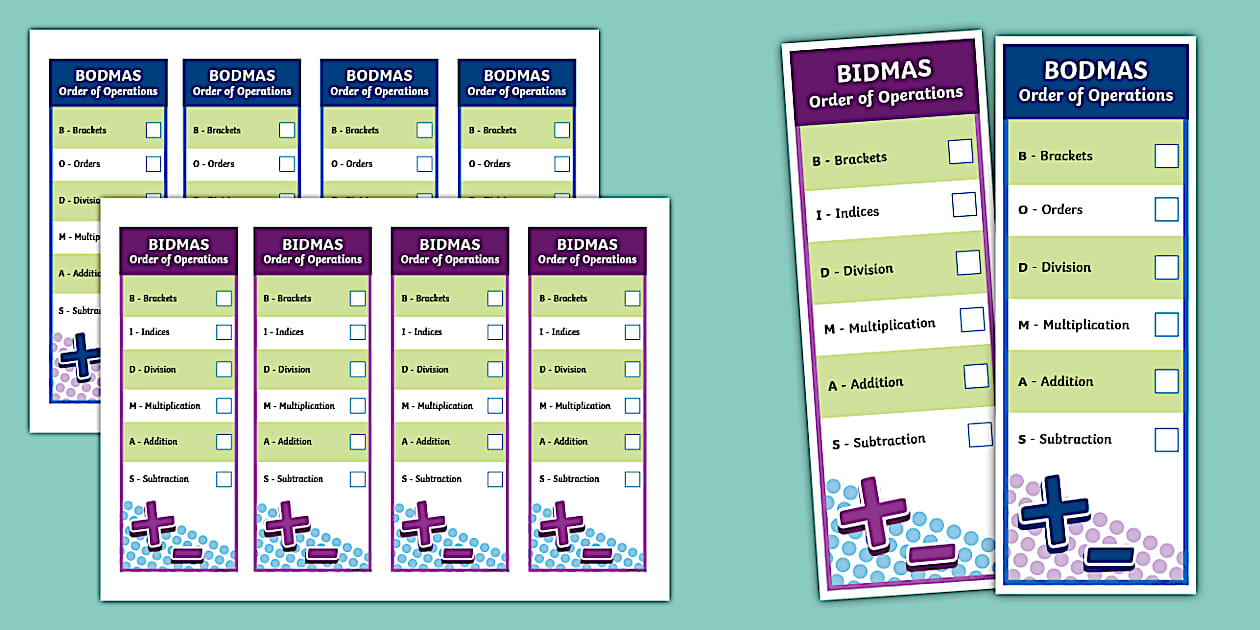 BODMAS/BIDMAS Bookmark Checklist (teacher made) - Twinkl
