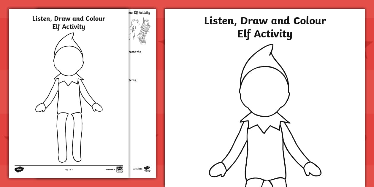 Listen, Draw and Colour Christmas Elf Activity - Twinkl