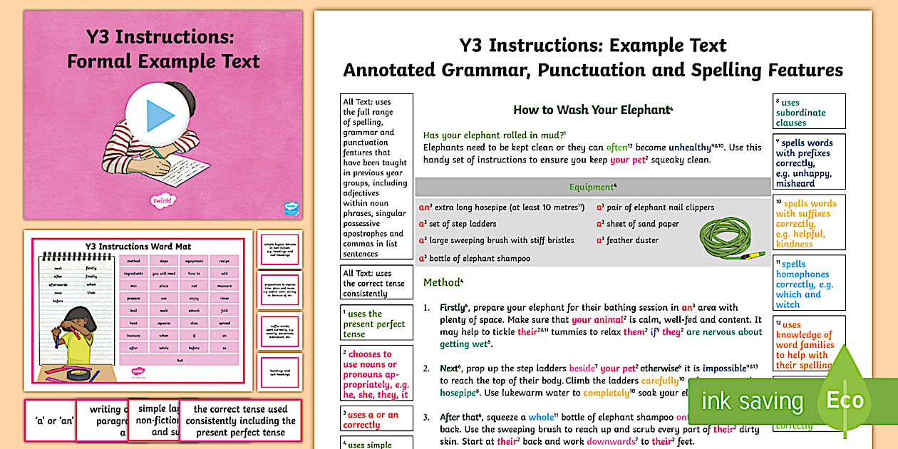 Editable Y3 Instructions Model/Example Text (teacher made)