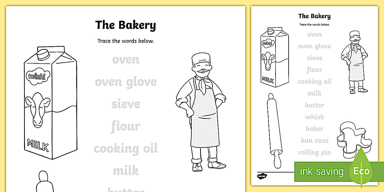 The Bakery Aistear Trace the Words Worksheet (teacher made)
