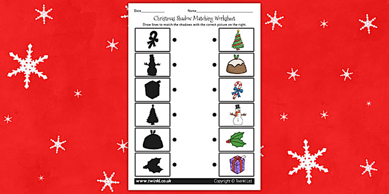 Christmas Themed Shadow Matching Worksheet