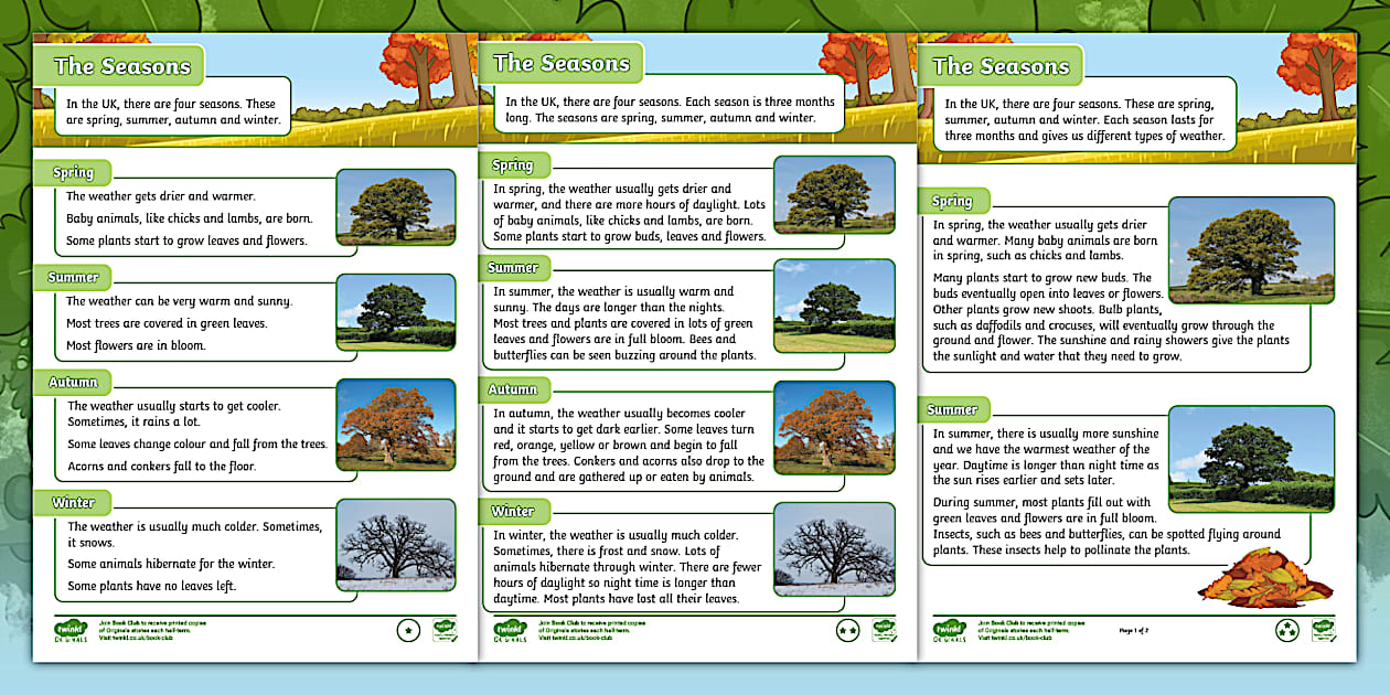 Year 2 The Seasons Differentiated Fact File - Twinkl