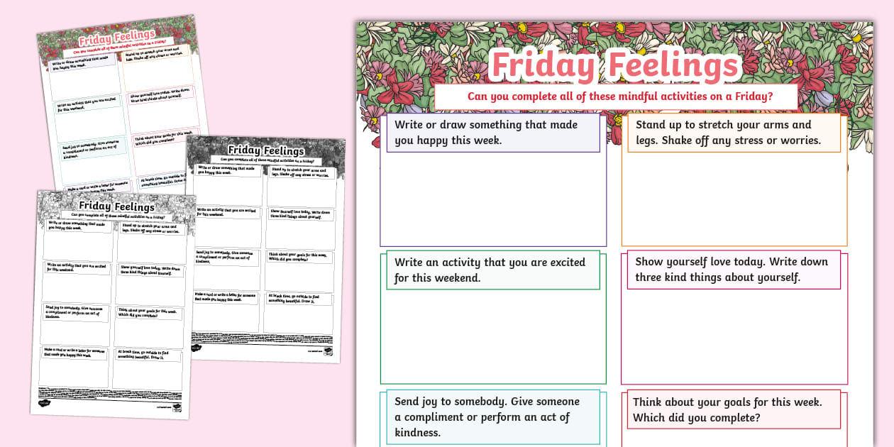 Friday Feelings Wellbeing Checklist (Teacher-Made) - Twinkl