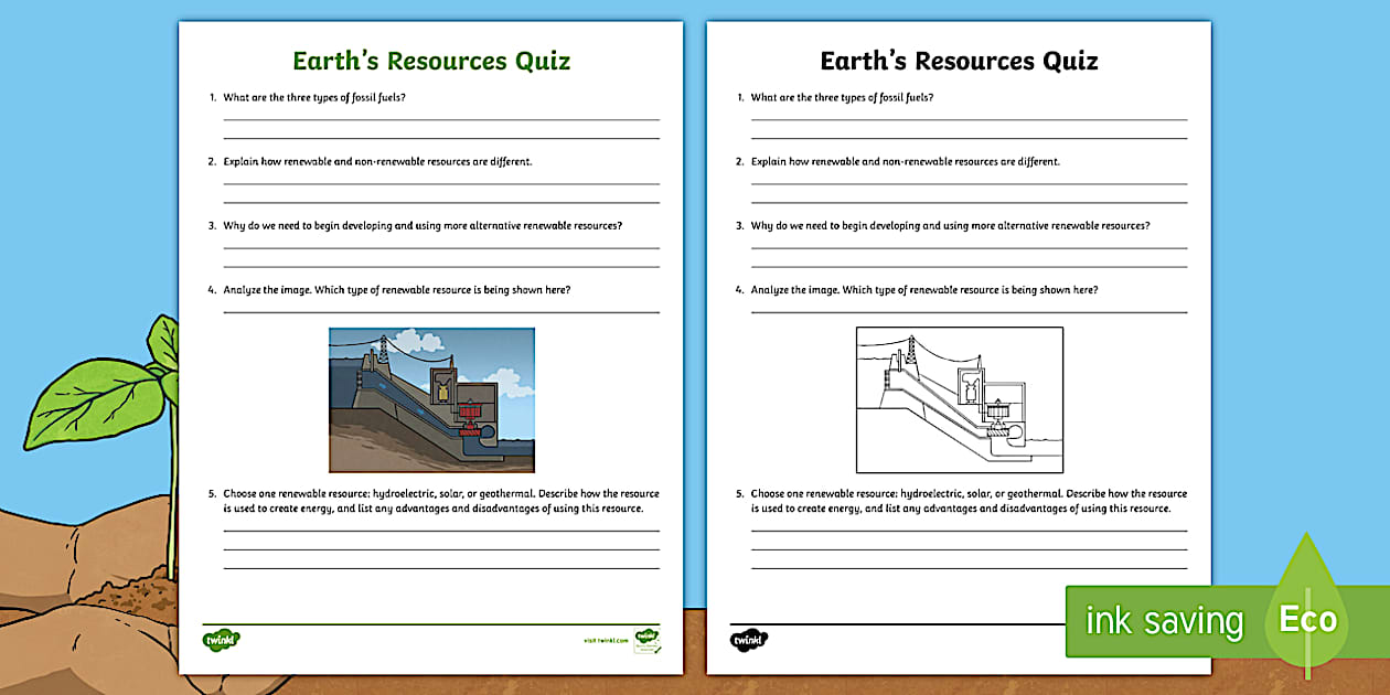 Earth's Resources Quiz for 3rd-5th Grade (Teacher-Made)