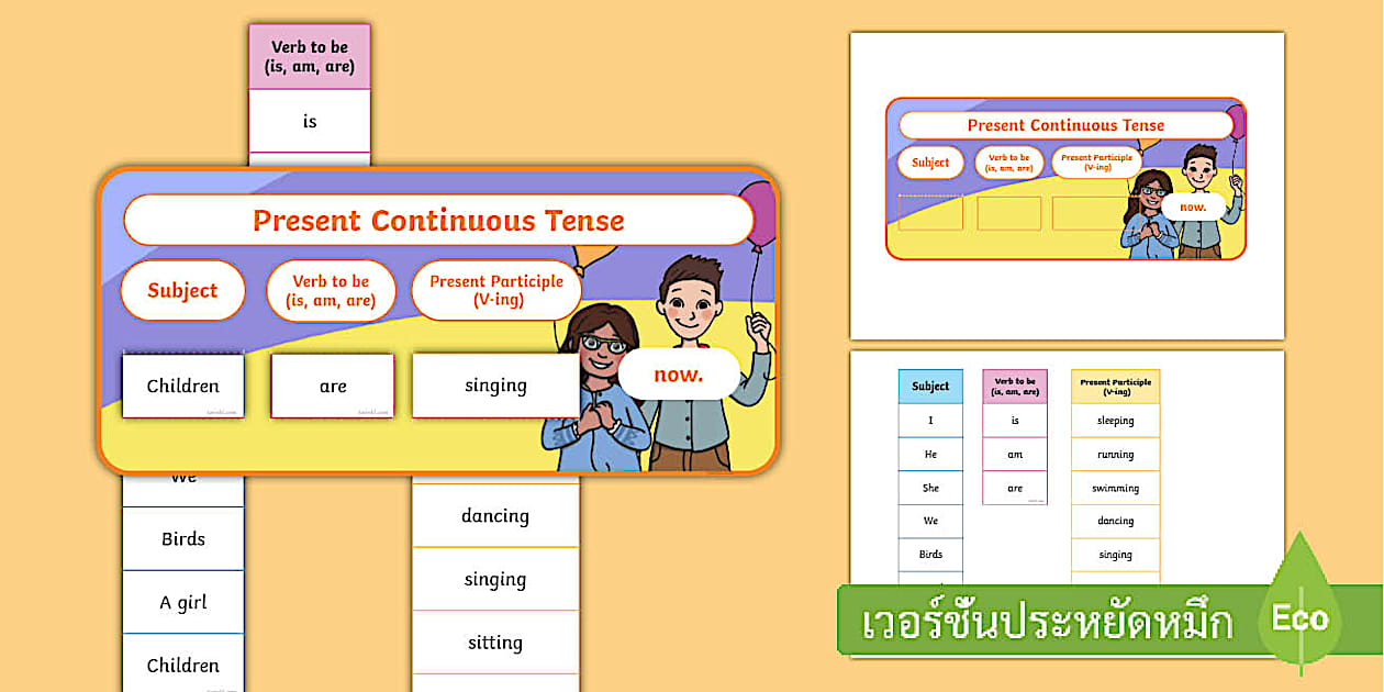 English Sentence Sliders - Present Continuous Tense - Twinkl