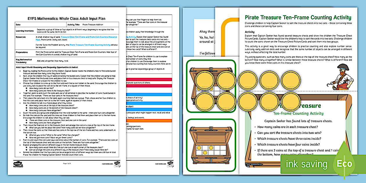 EYFS Maths: Pirate Treasure Addition Whole Class Adult Input Plan and ...