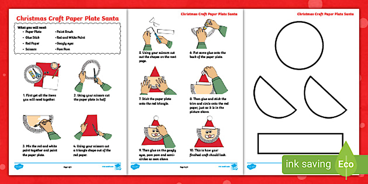 Christmas Craft Paper Plate Santa Activity Pack - Twinkl