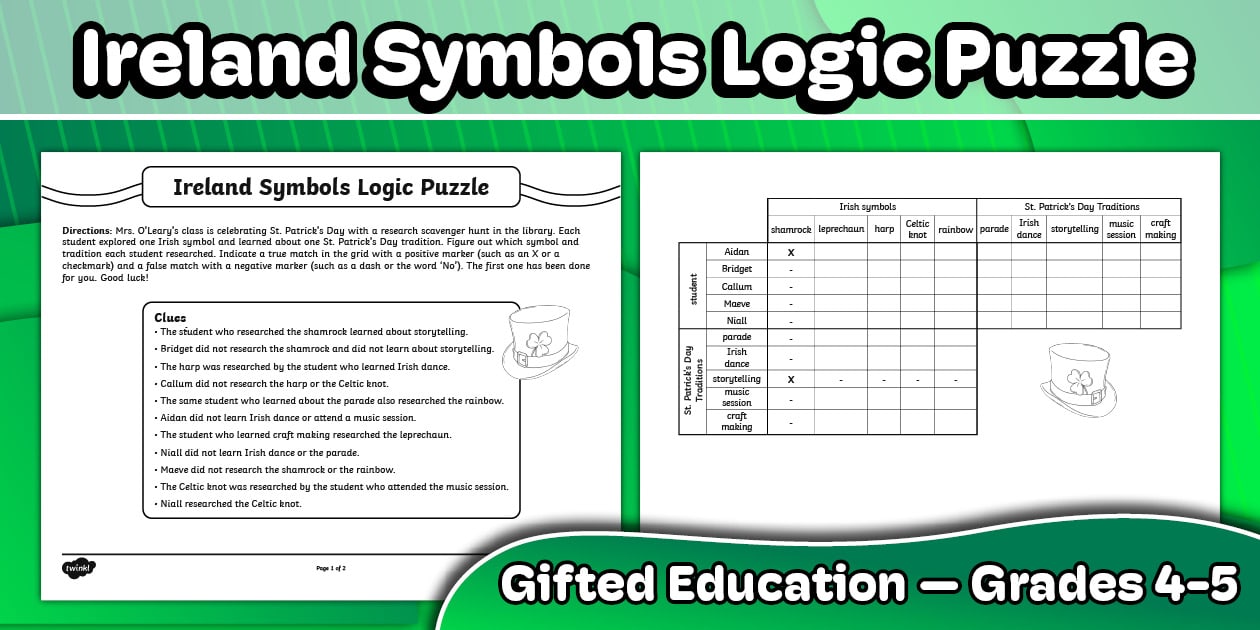 Ireland Symbols Logic Puzzle for Gifted Education