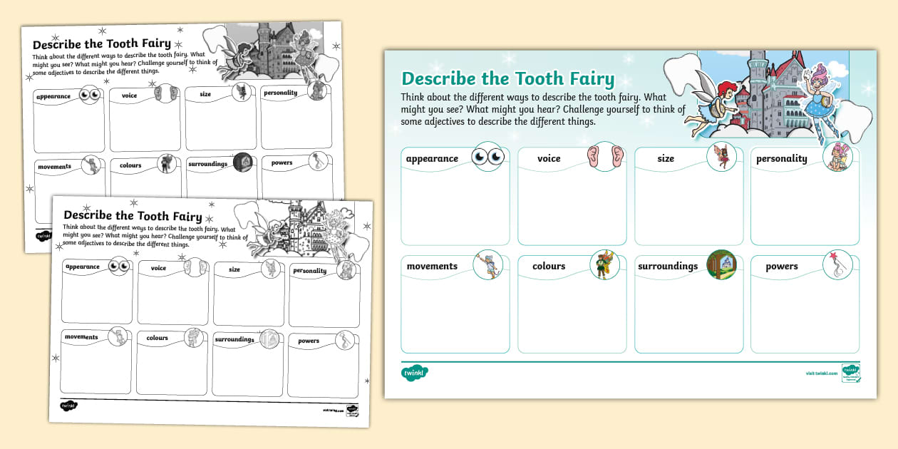 Tooth Fairy Adjectives Worksheet - Twinkl