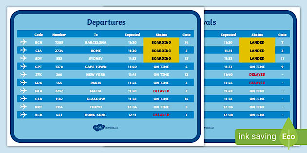Airport Arrivals and Departures Screens (teacher made)