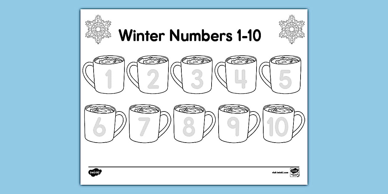 Winter Numbers 1-10 Tracing Worksheet - Twinkl