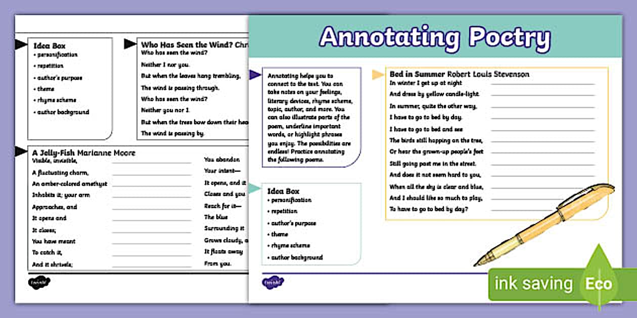 Editable Annotating A Poem Worksheet - ELA (teacher made)