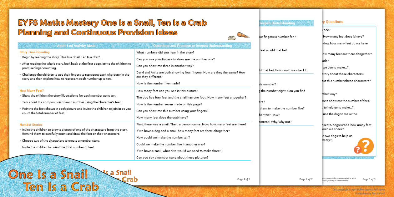 FREE! - EYFS Maths Mastery Planning One Is a Snail, Ten Is a Crab