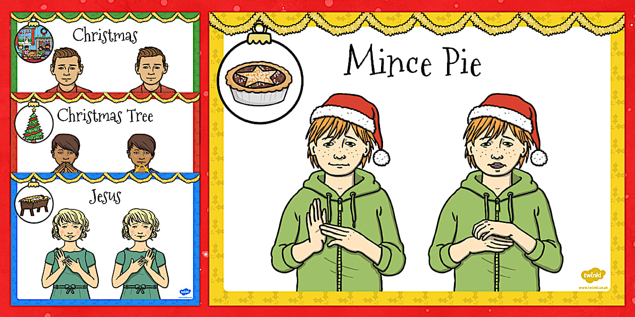 A4 British Sign Language Christmas Sign Display Pack Left Handed