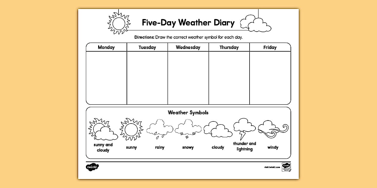 Five-Day Weather Tracking Worksheet (Teacher-Made) - Twinkl