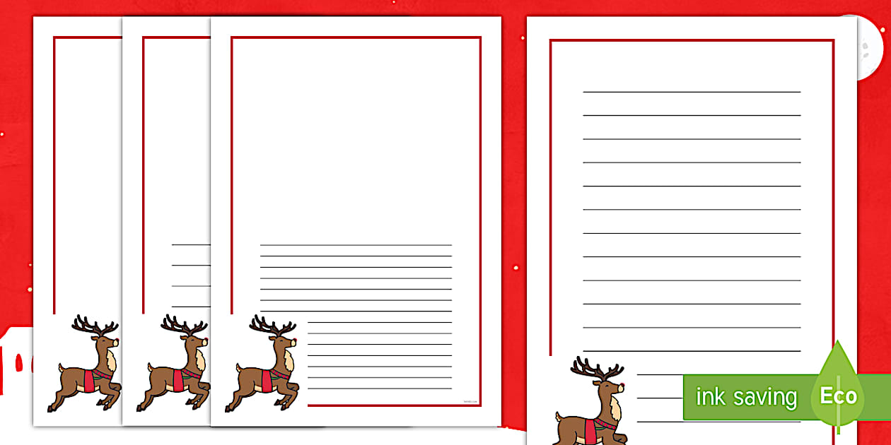 Christmas Writing Template | Rudolf Frames and Borders